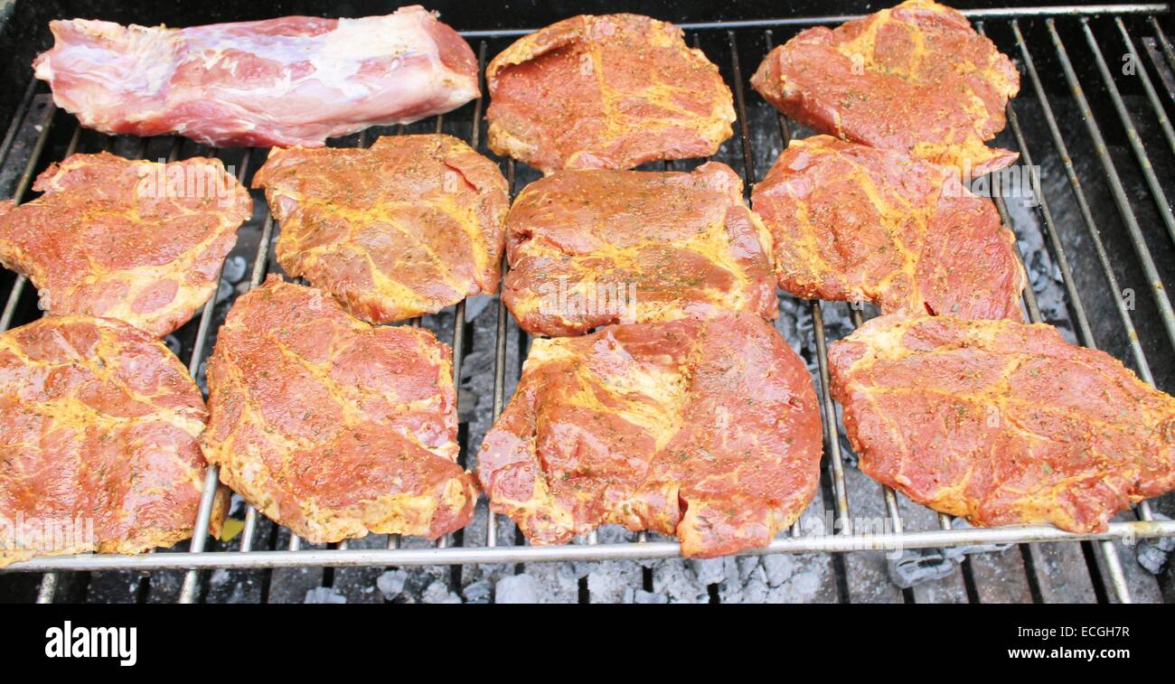meat on an outdoor grill Stock Photo - Alamy