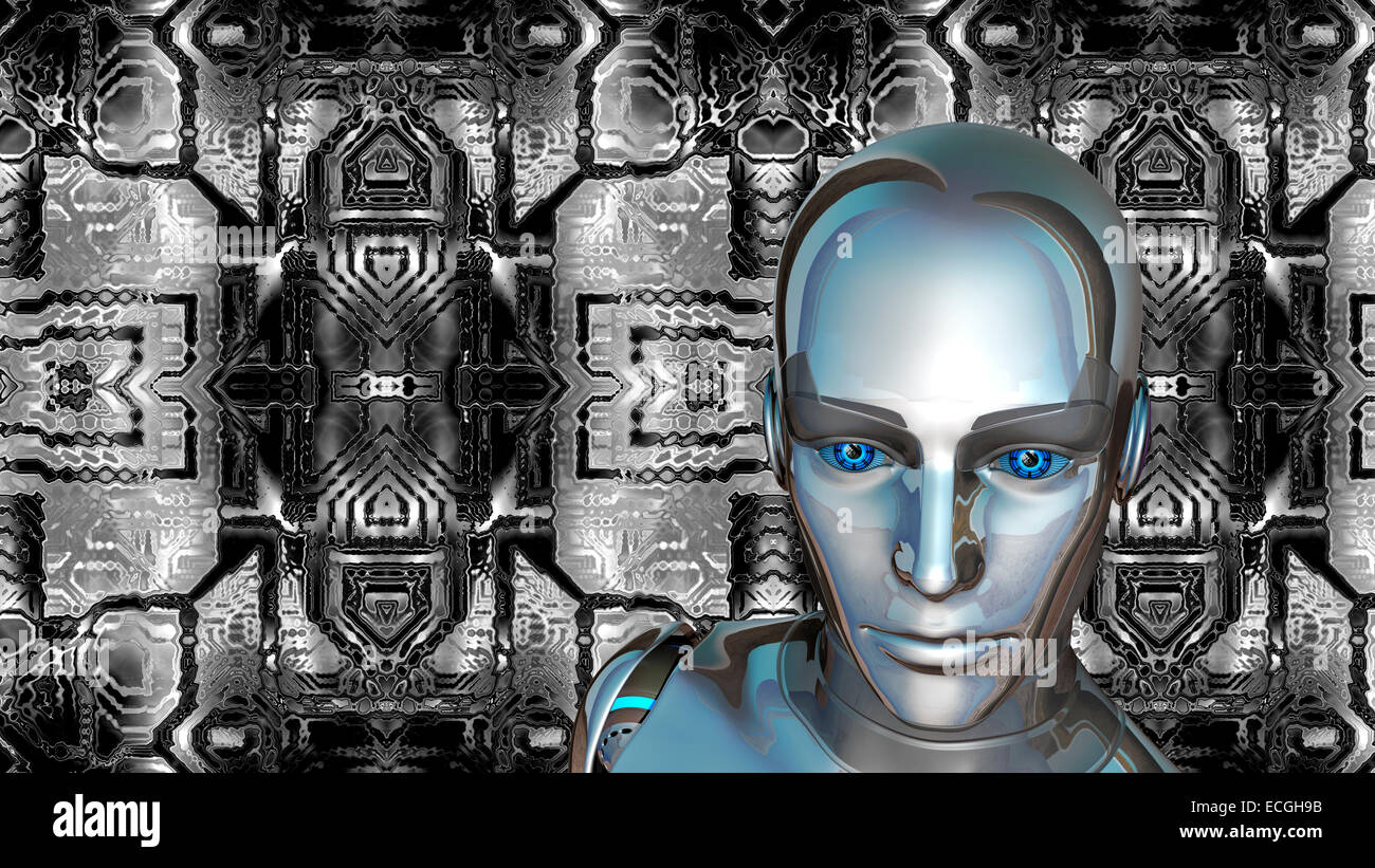 Futuristic female android at technology background Stock Photo - Alamy