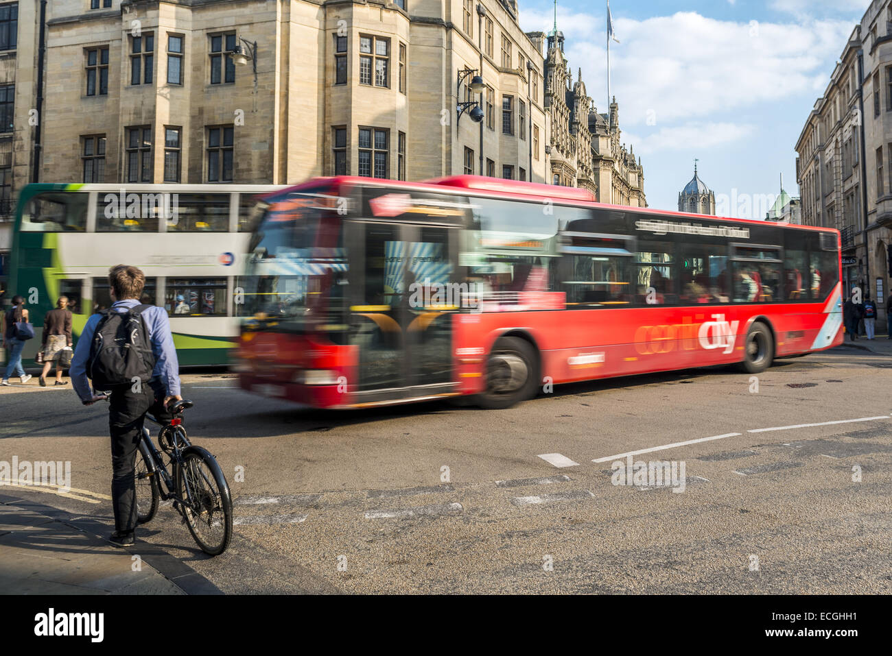 A bus crosses Carfax, a busy road junction where St Aldate's ...