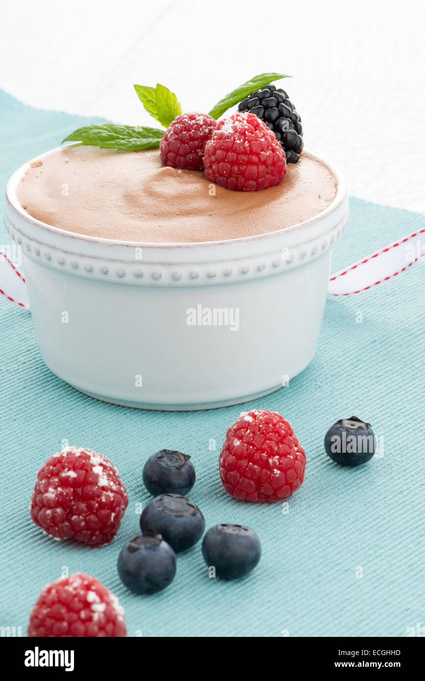 Chocolate mousse and red fruits Stock Photo - Alamy