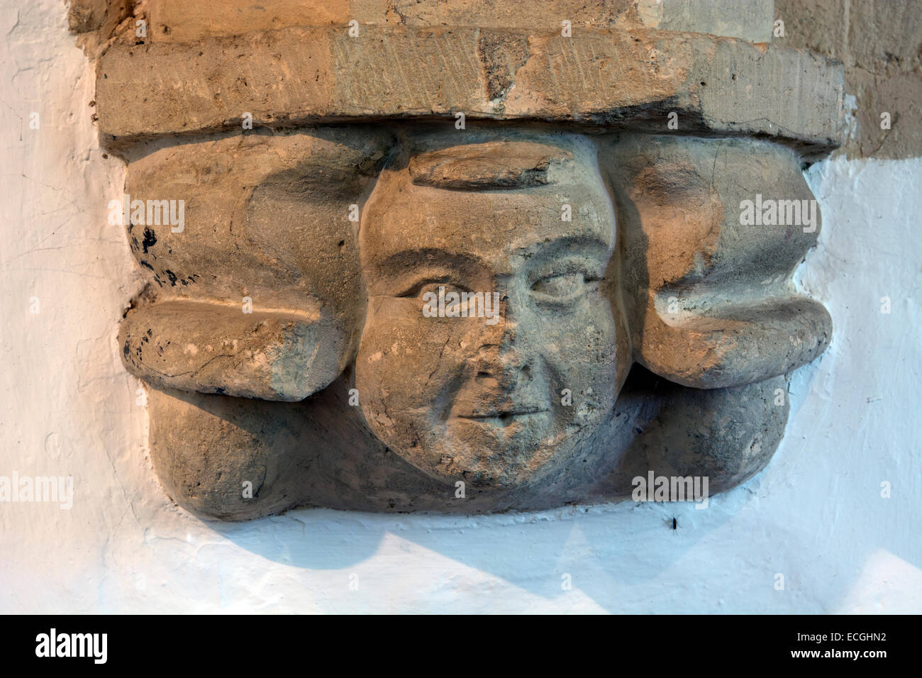 Carved corbel stone, St. Mary and St. Peter`s Church, Weedon Lois ...
