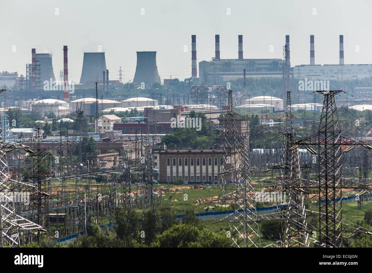 Extreme industry area in Moscow district Kapotnya. Here are refinery ...