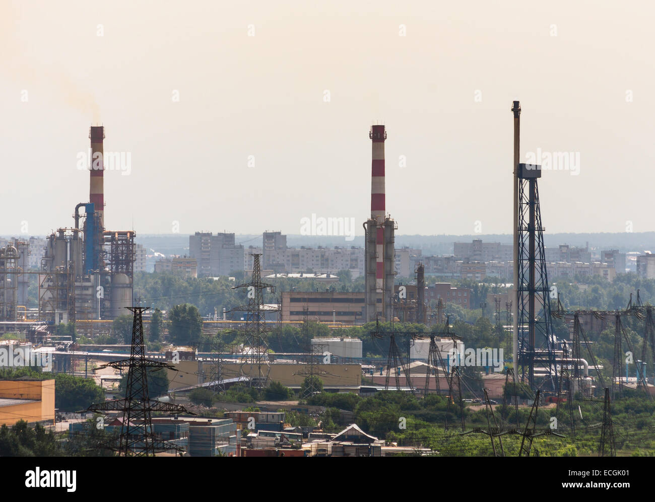 Refinery plant and residential buildings in Moscow industry district ...
