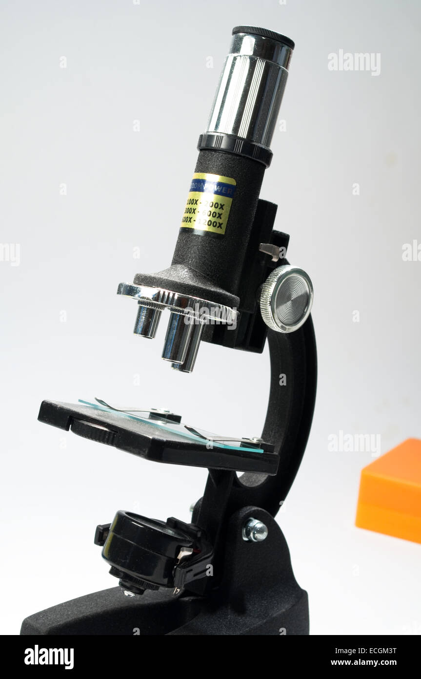 Black microscope, on a white background. Scientific equipment - optical ...