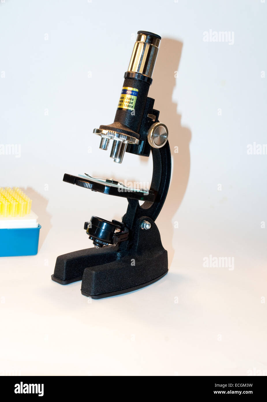 Black microscope, on a white background. Scientific equipment - optical ...