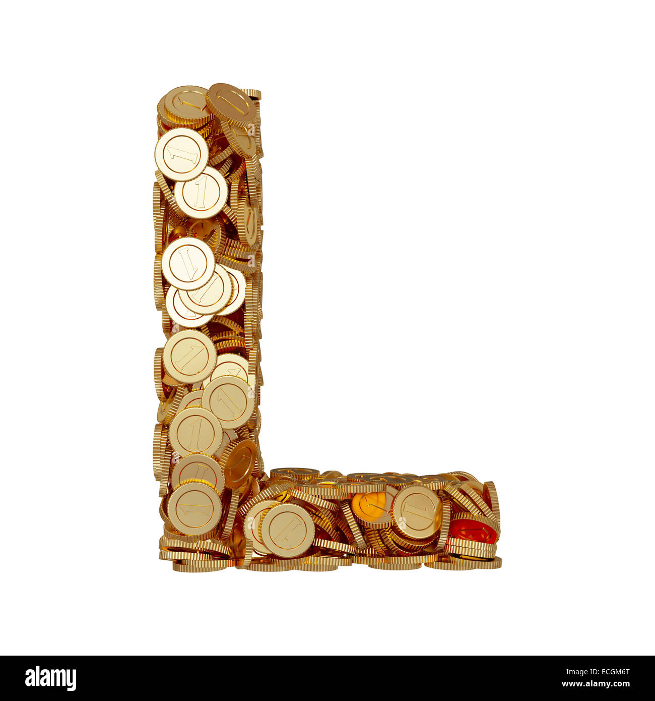 3d illustration of alphabet letter L with golden coins isolated on ...