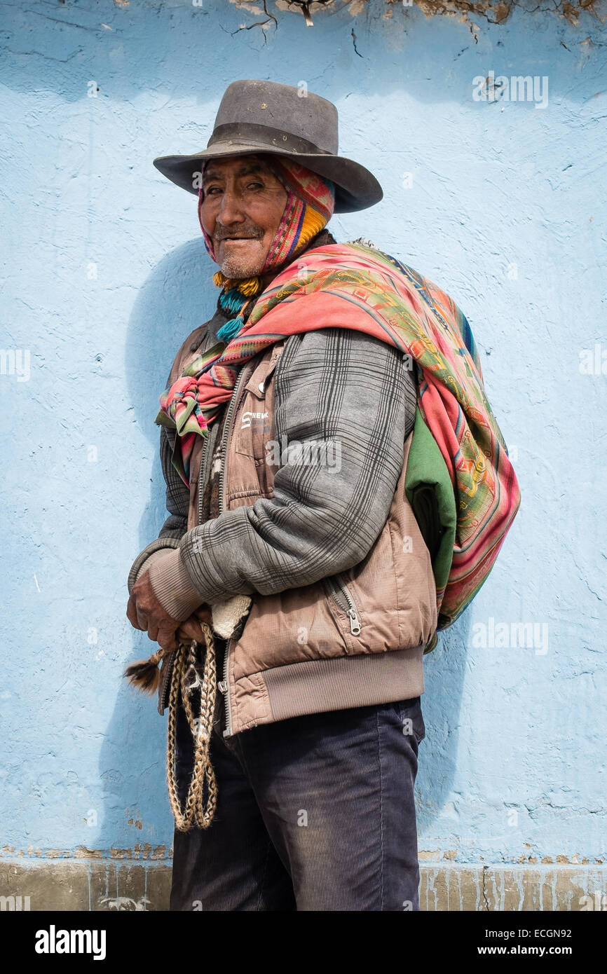 Peruvian working man from a roadside rest stop in the Abancay region ...