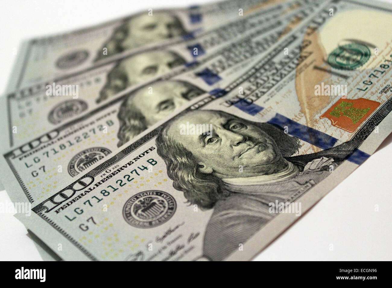 new hundred dollar bank notes isolated on the white background Stock ...