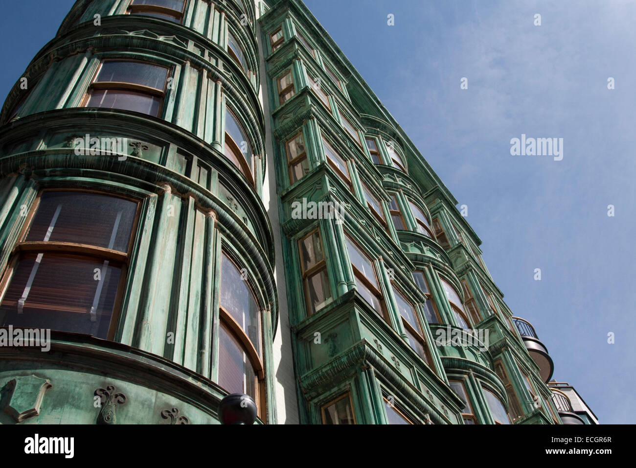 The green copper and the windows of the Sentinel Building Stock Photo ...