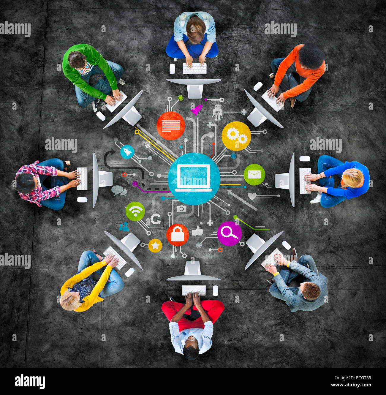 Diverse People Using Computers Social Network Concept Stock Photo - Alamy