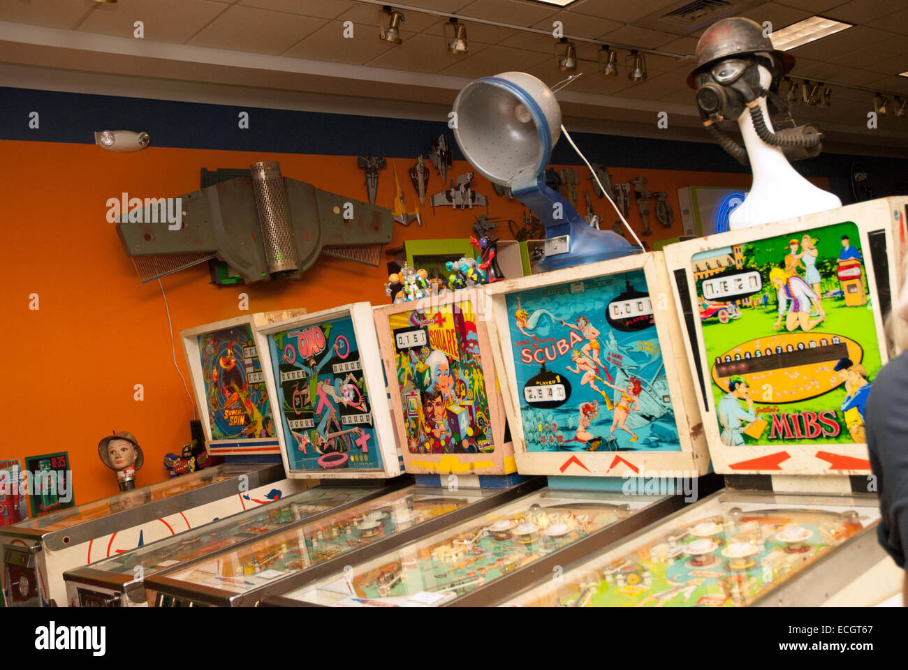Vintage pinball machines and science fiction collectibles Stock Photo ...