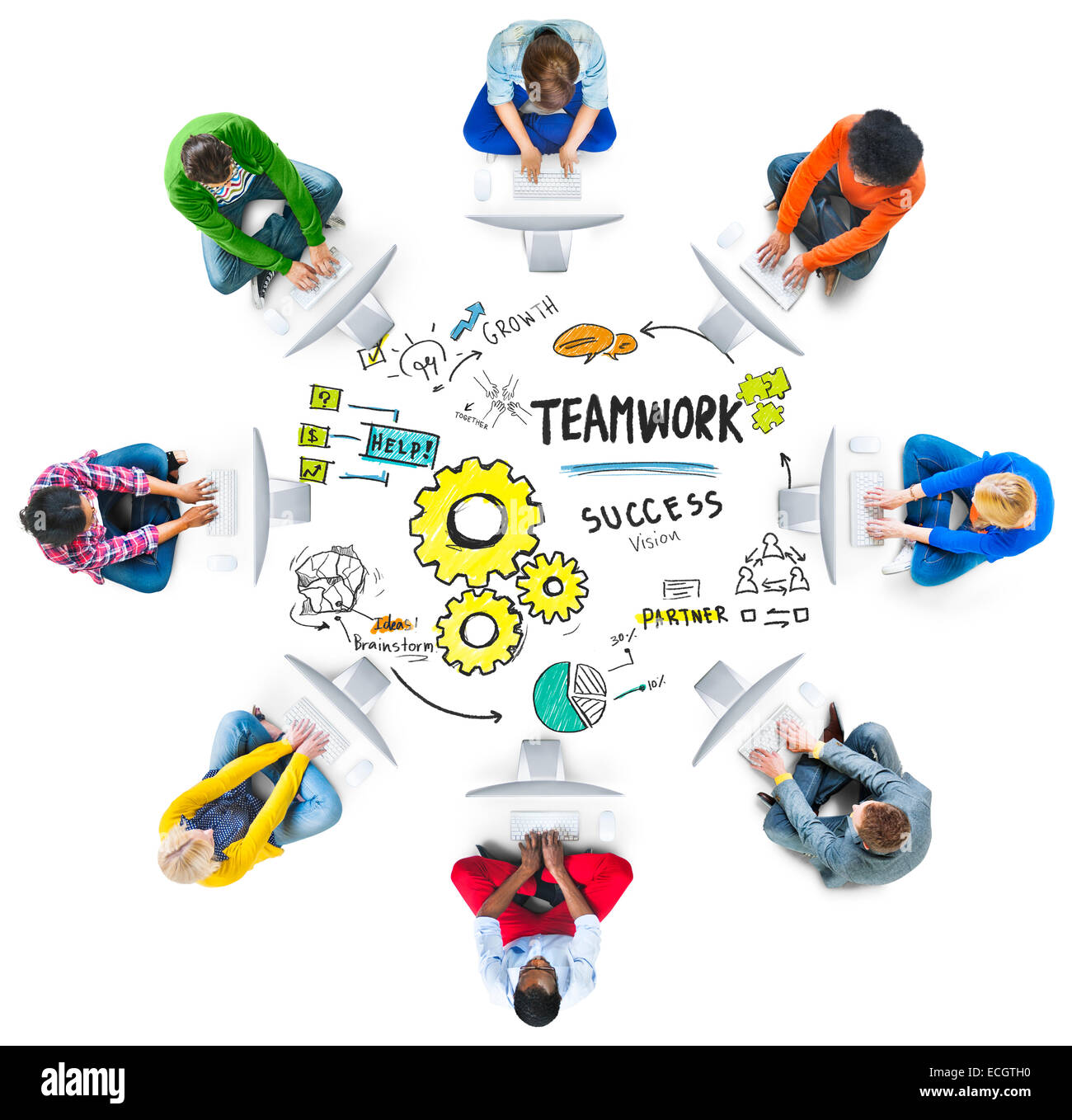 Teamwork Team Together Collaboration Computer Technology Online Concept ...