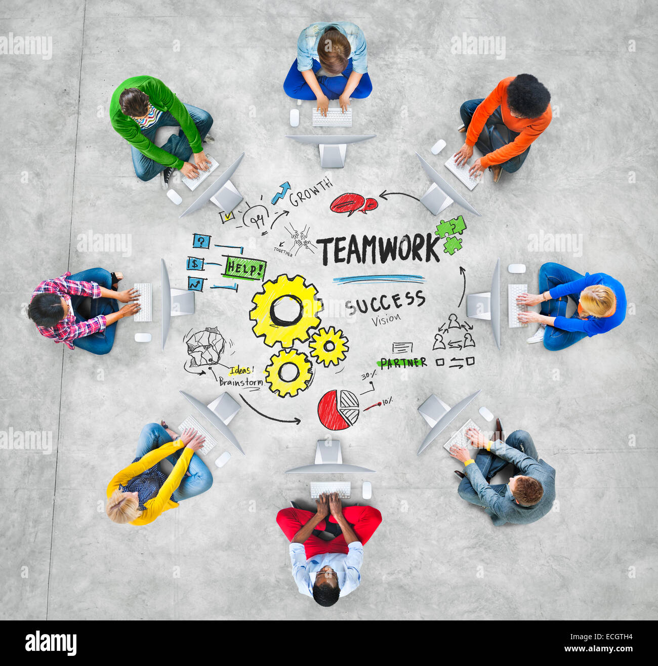 Teamwork Team Together Collaboration Computer Technology Online Concept ...