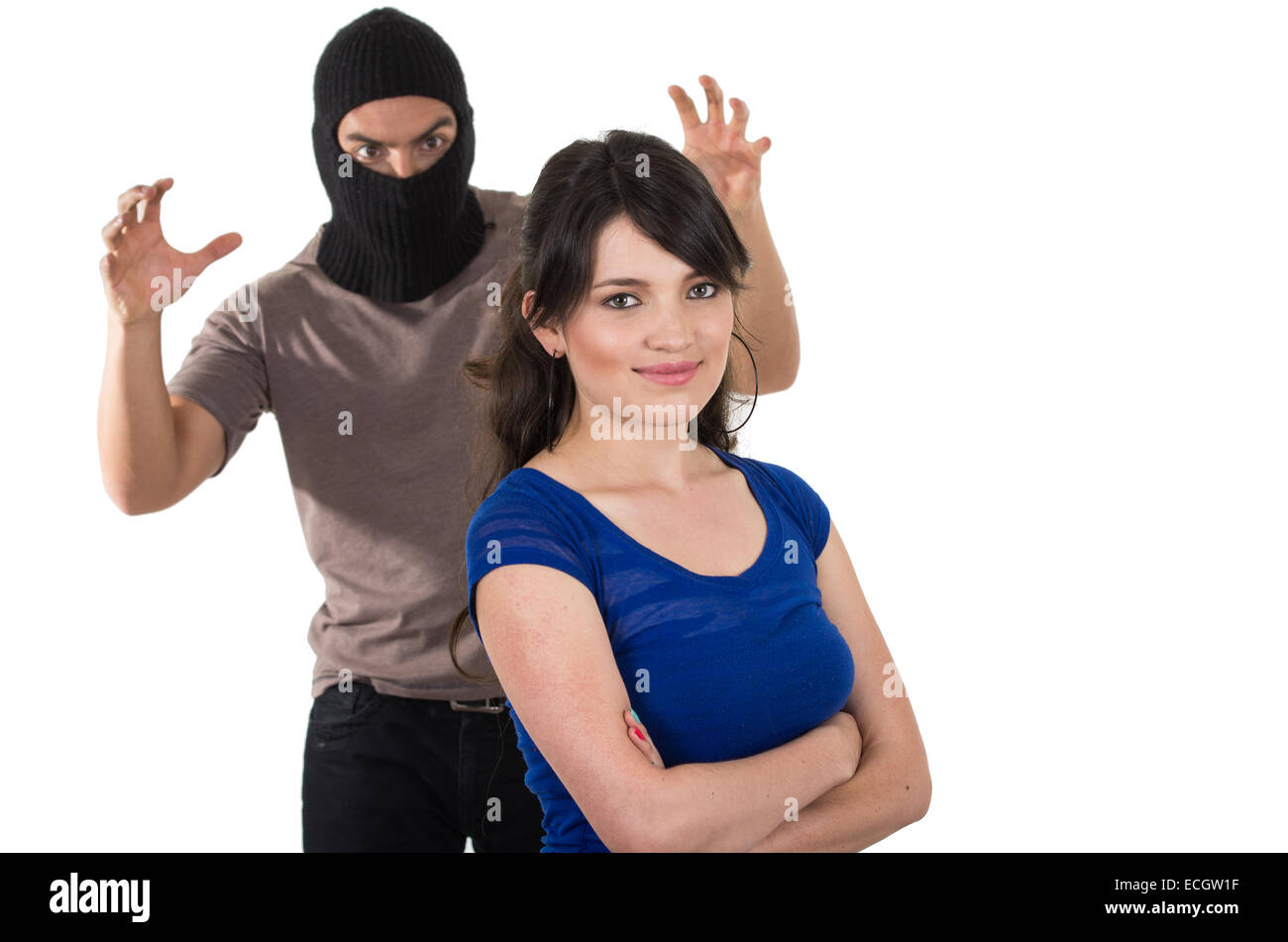 male thief robbing beautiful young girl Stock Photo - Alamy