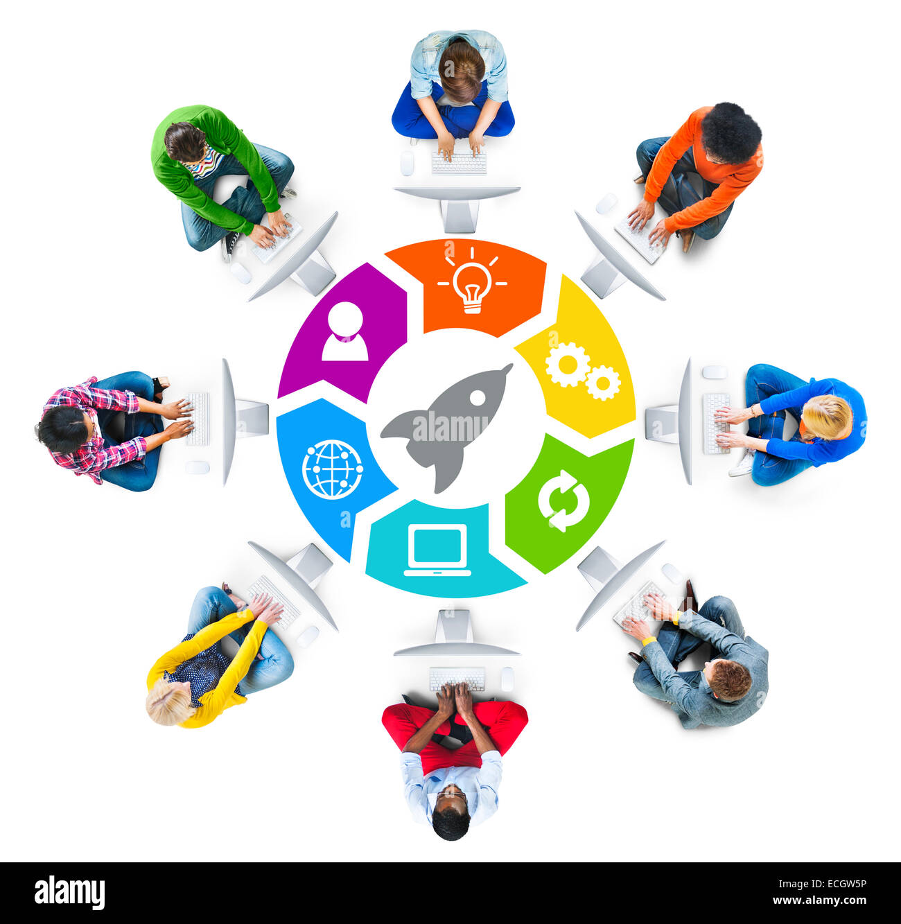 Group of People in Circle with Technology Concept Stock Photo - Alamy