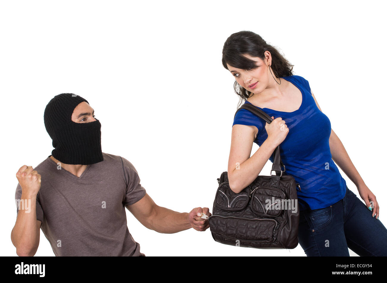 male thief robbing beautiful young girl Stock Photo - Alamy