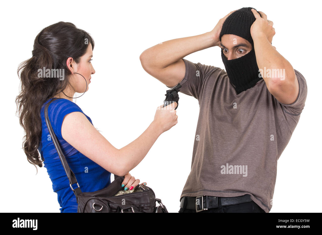male thief robbing beautiful young girl Stock Photo - Alamy