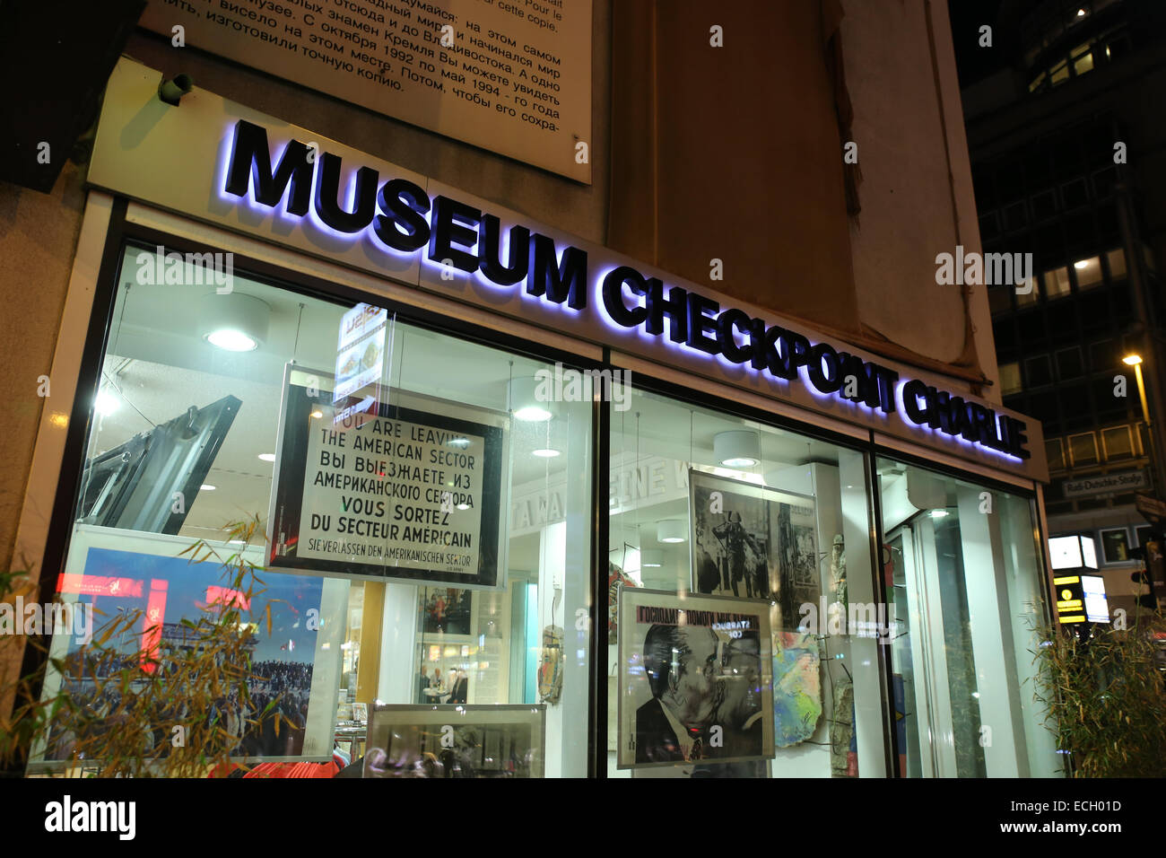 Checkpoint Charlie Museum night berlin germany europe Stock Photo - Alamy