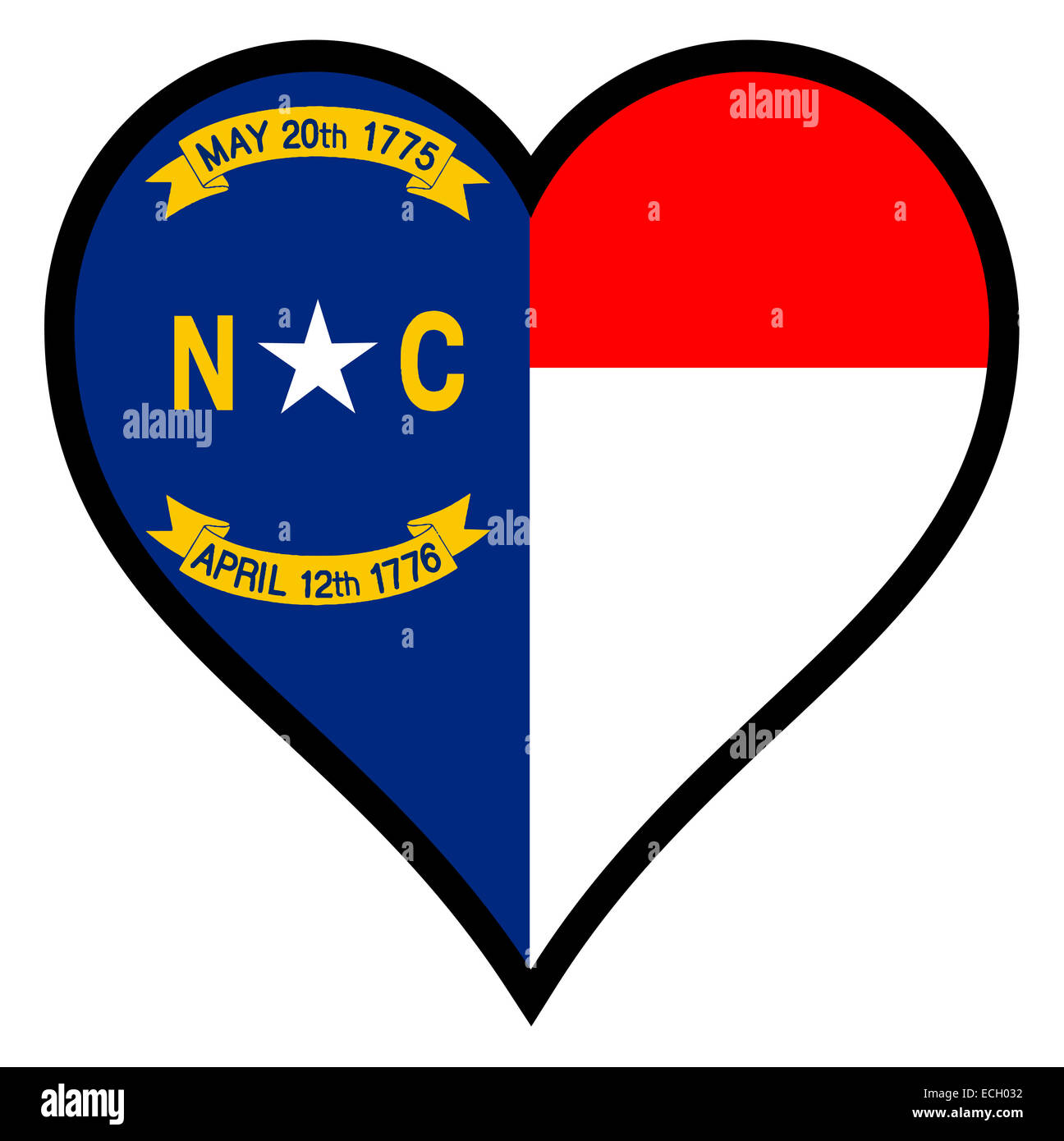 North Carolina state flag within a heart all over a white background ...