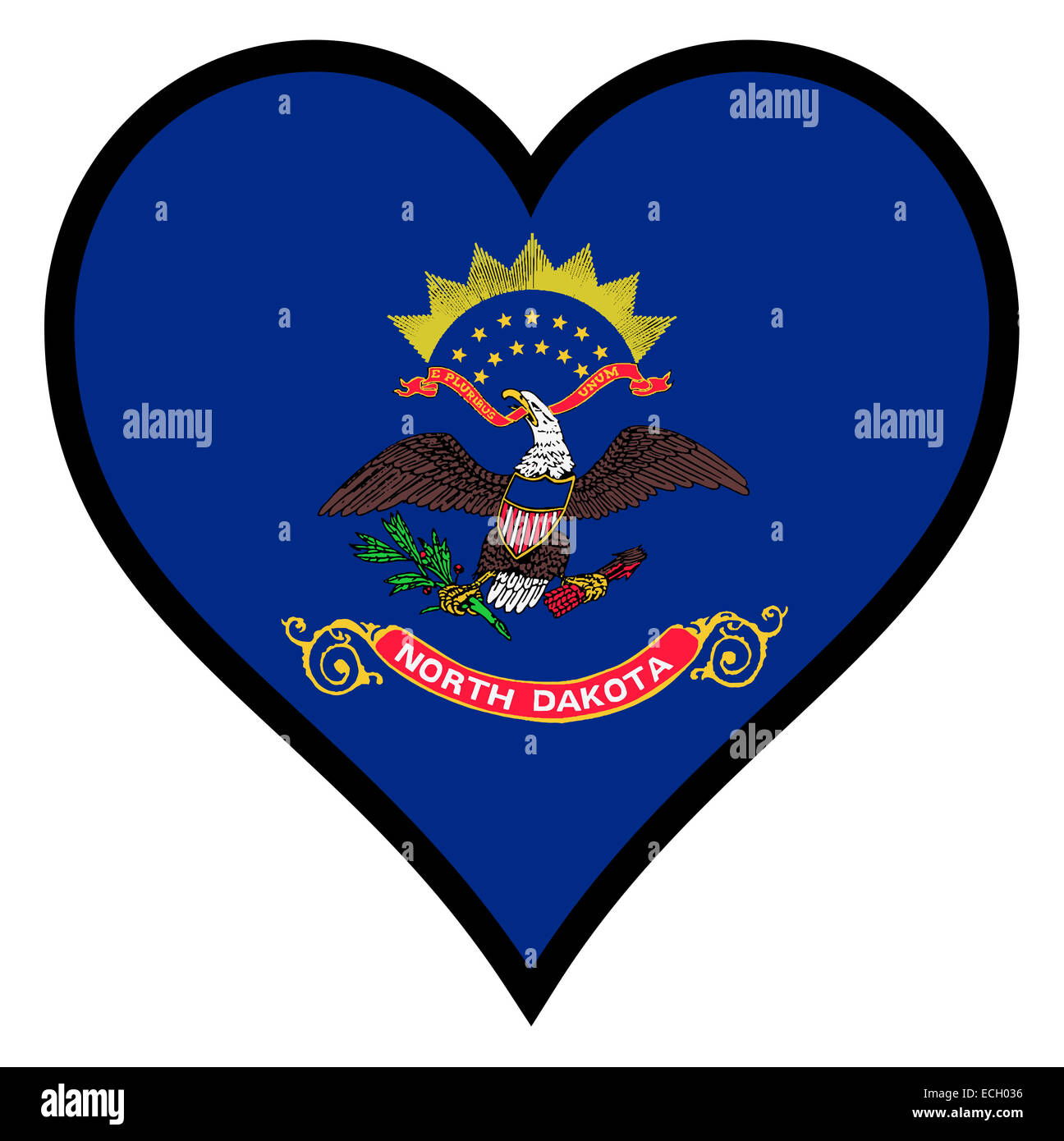 North Dakota state flag within a heart all over a white background ...