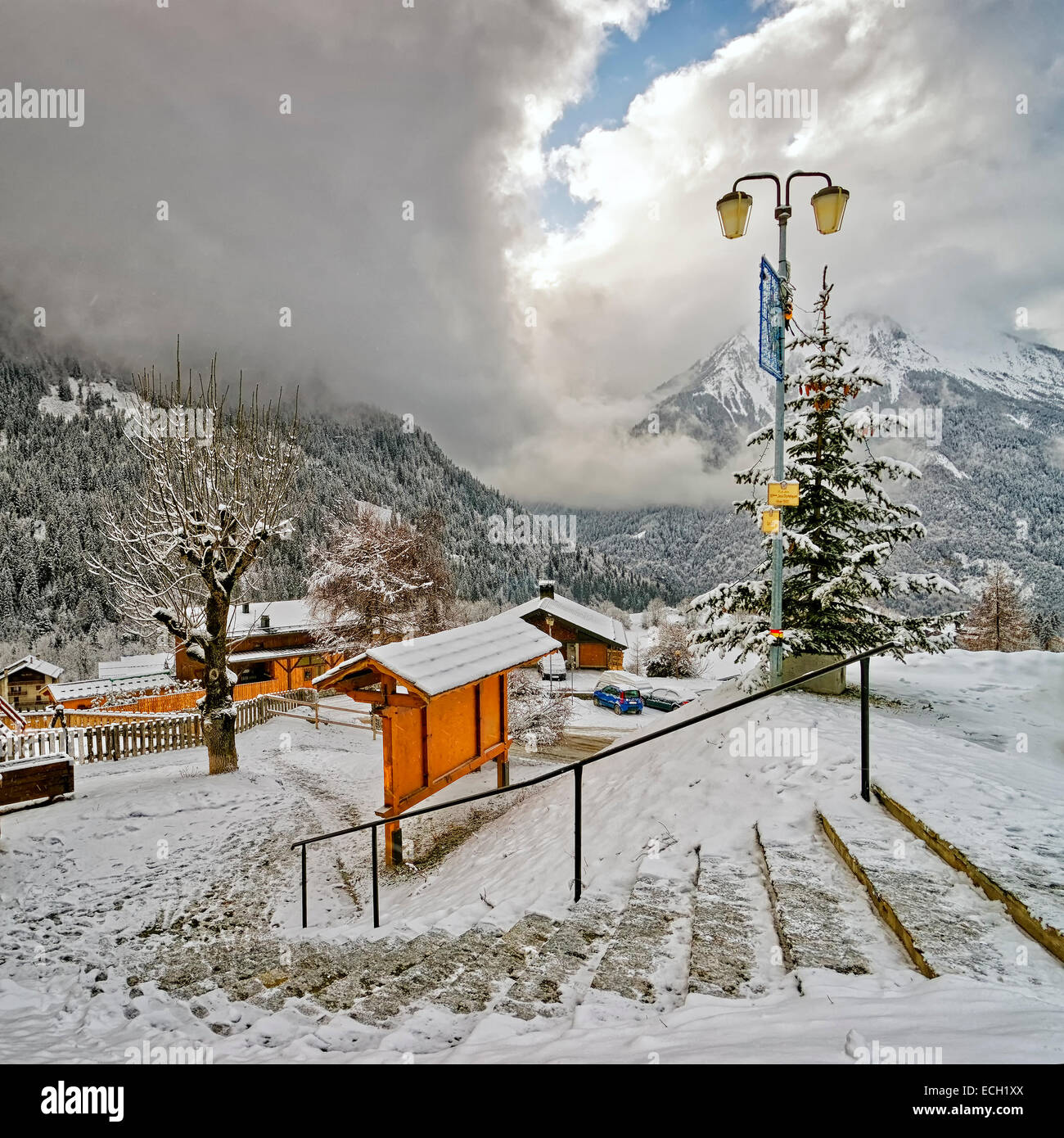 Stairs in french alpine village Champagny-en-Vanoise Stock Photo - Alamy