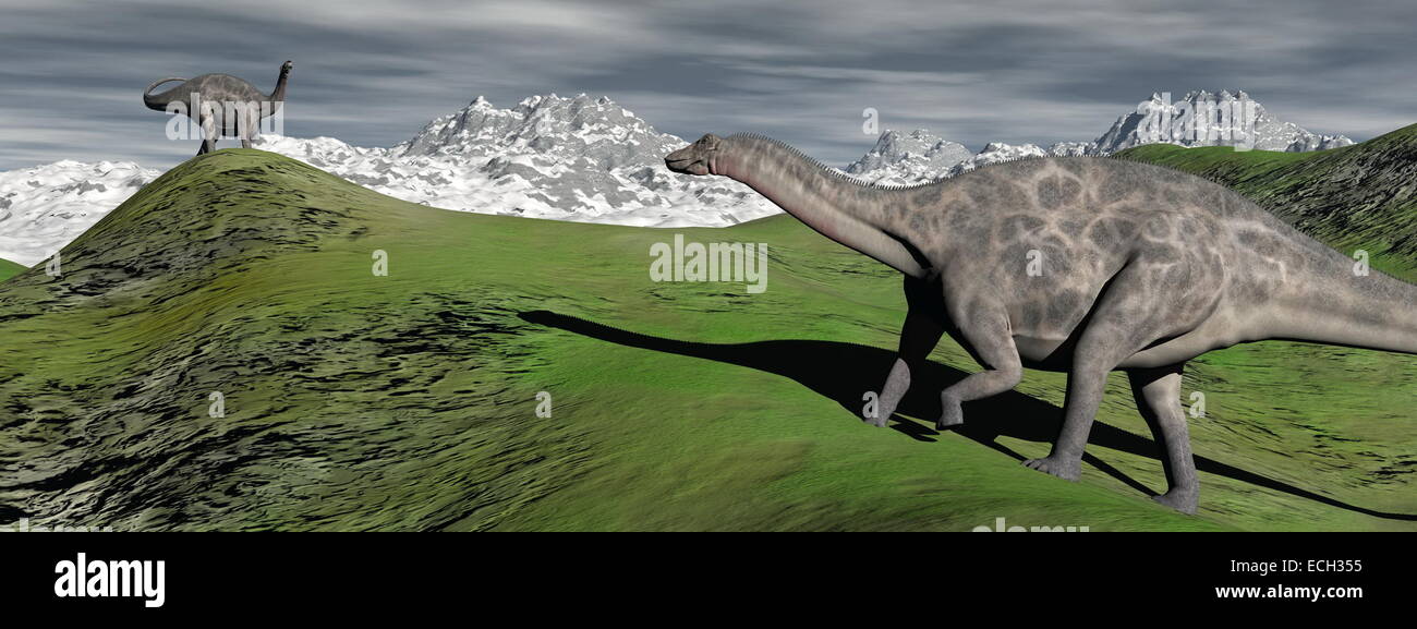 two dicraeosaurus on hills and which distrust the look Stock Photo - Alamy