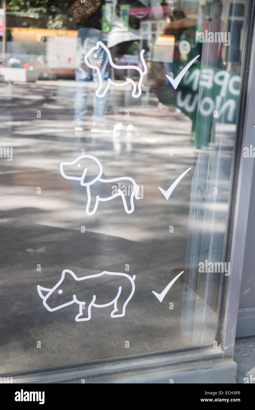 Friendly pets allowed entry sign, stock photo Stock Photo - Alamy