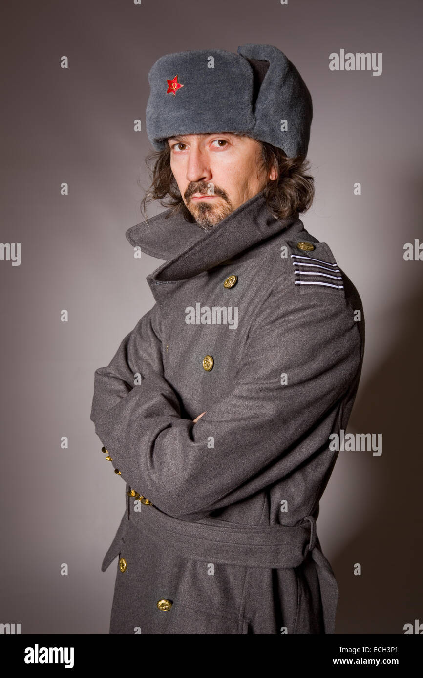 young man dressed as russian military, studio picture Stock Photo - Alamy
