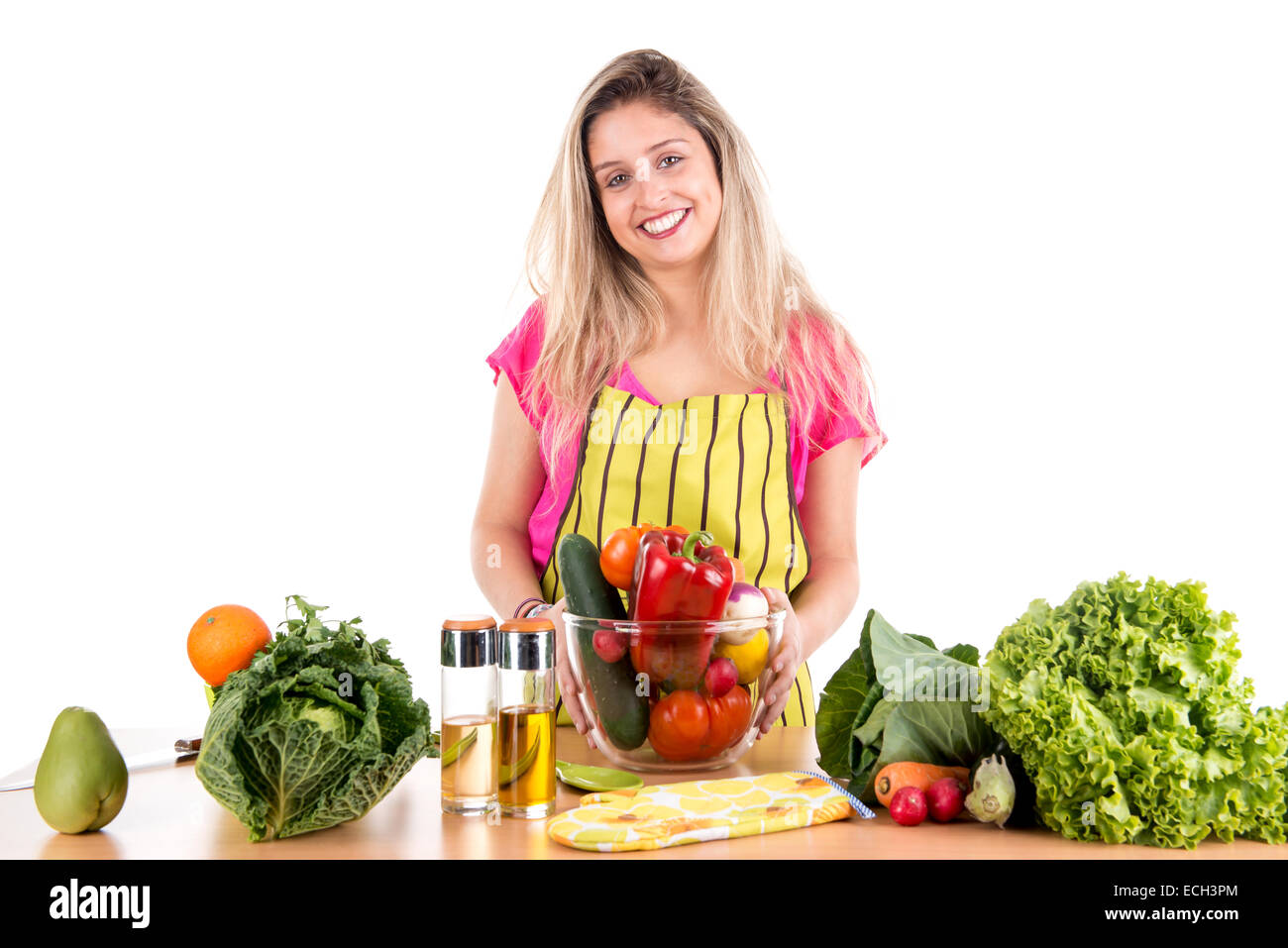 Beautiful woman cooking isolated in white Stock Photo - Alamy