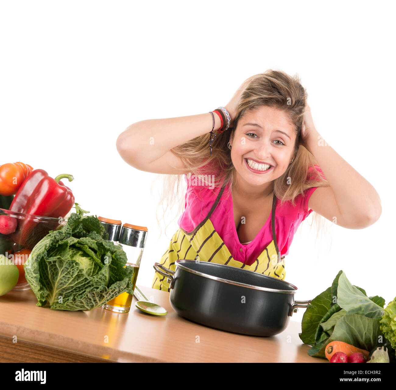 Stressed woman cooking in the kitchen Stock Photo - Alamy