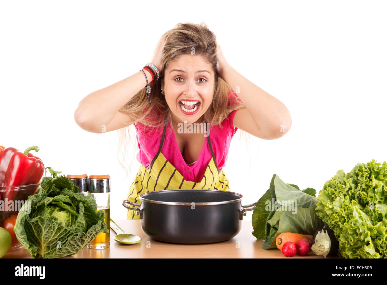 Stressed woman cooking in the kitchen Stock Photo - Alamy