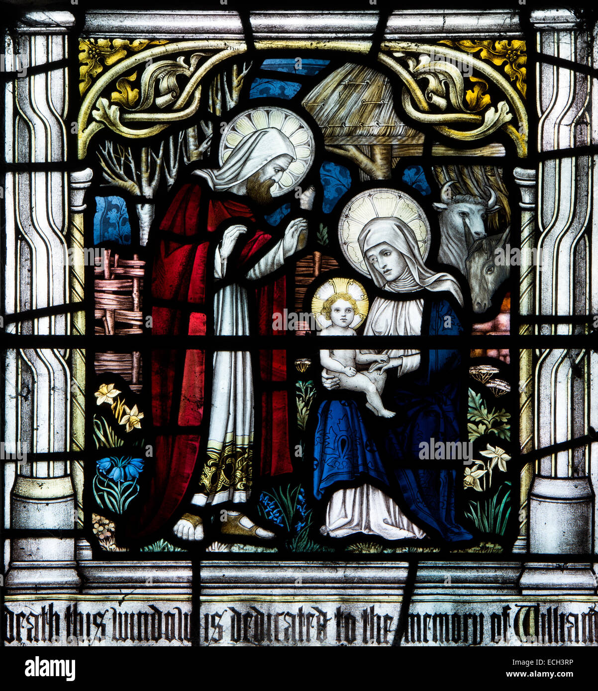 Nativity stained glass, St. Mary`s Church, Blakesley, Northamptonshire ...