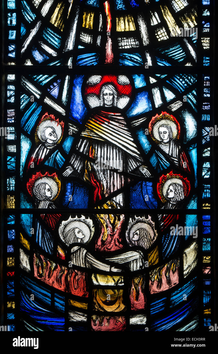 Modern stained glass in St. Mary`s Church, Blakesley, Northamptonshire ...