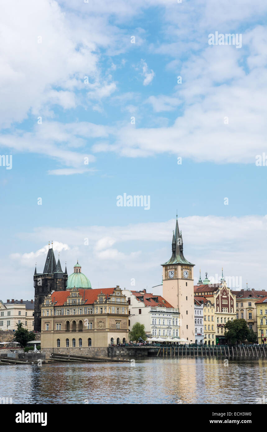 Cityscape of Prague with Vltava river. Vertical composition Stock Photo ...