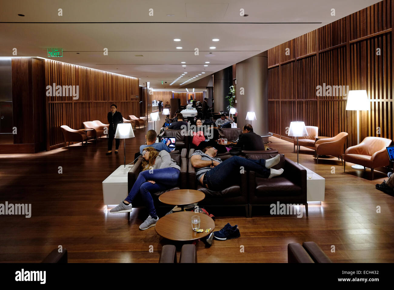 Passengers sleep on sofas inside the Oryx lounge at Hamad International ...
