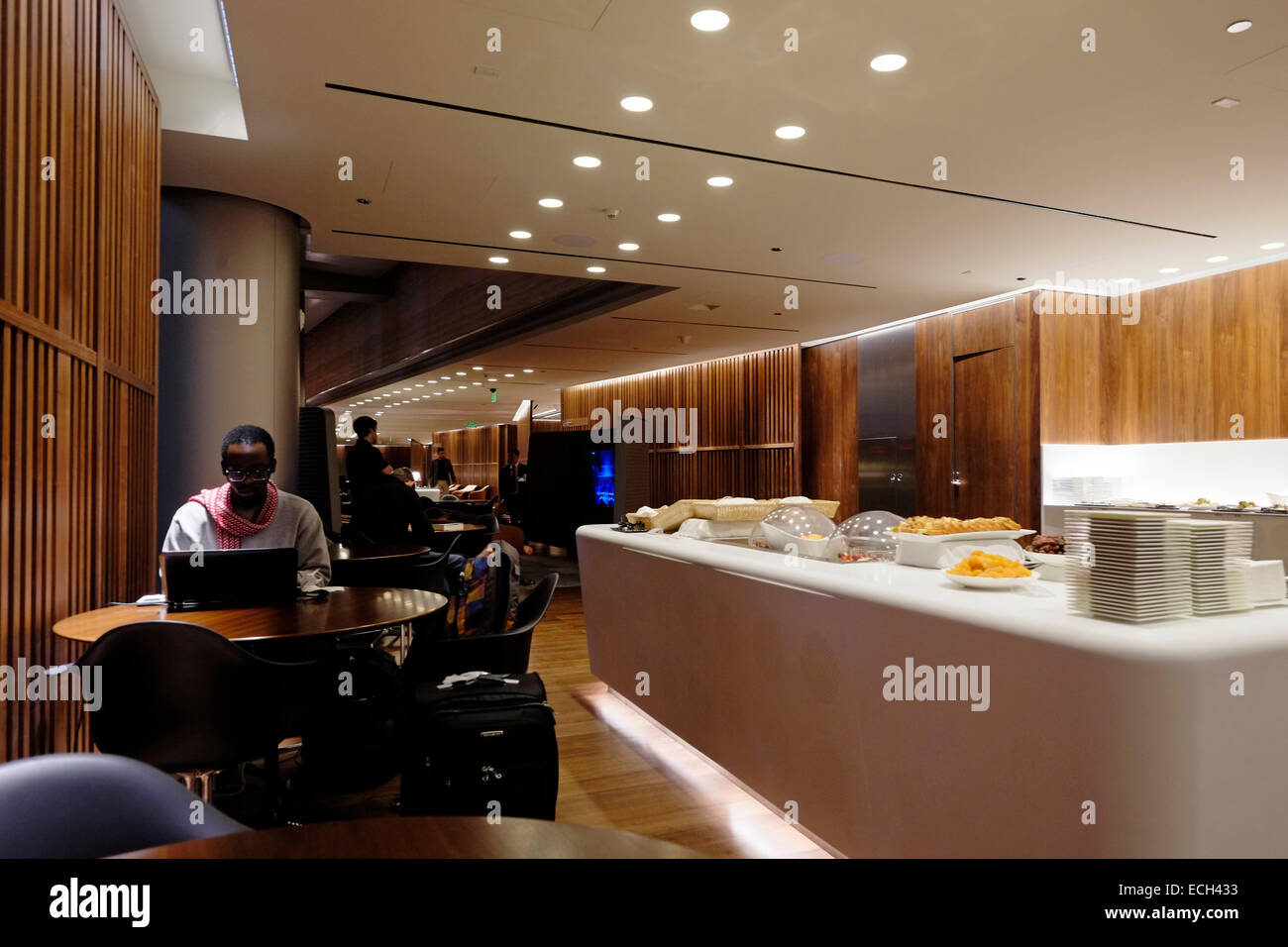 Buffet inside the Oryx lounge at Hamad International airport in Doha ...
