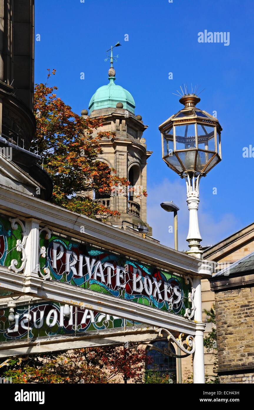 Stained glass Private Boxes sign in a wrought iron frame on the front ...