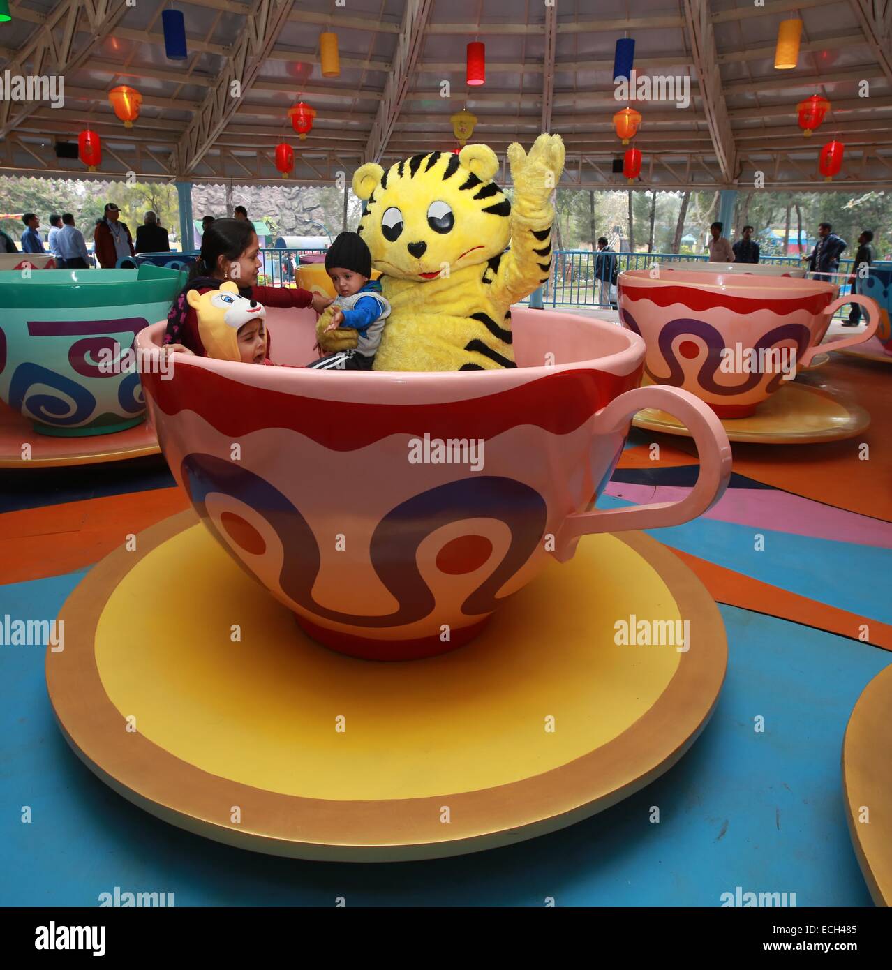 Crazy Tea Party Ride being started at Nicco Park in Kolkata. Children ...