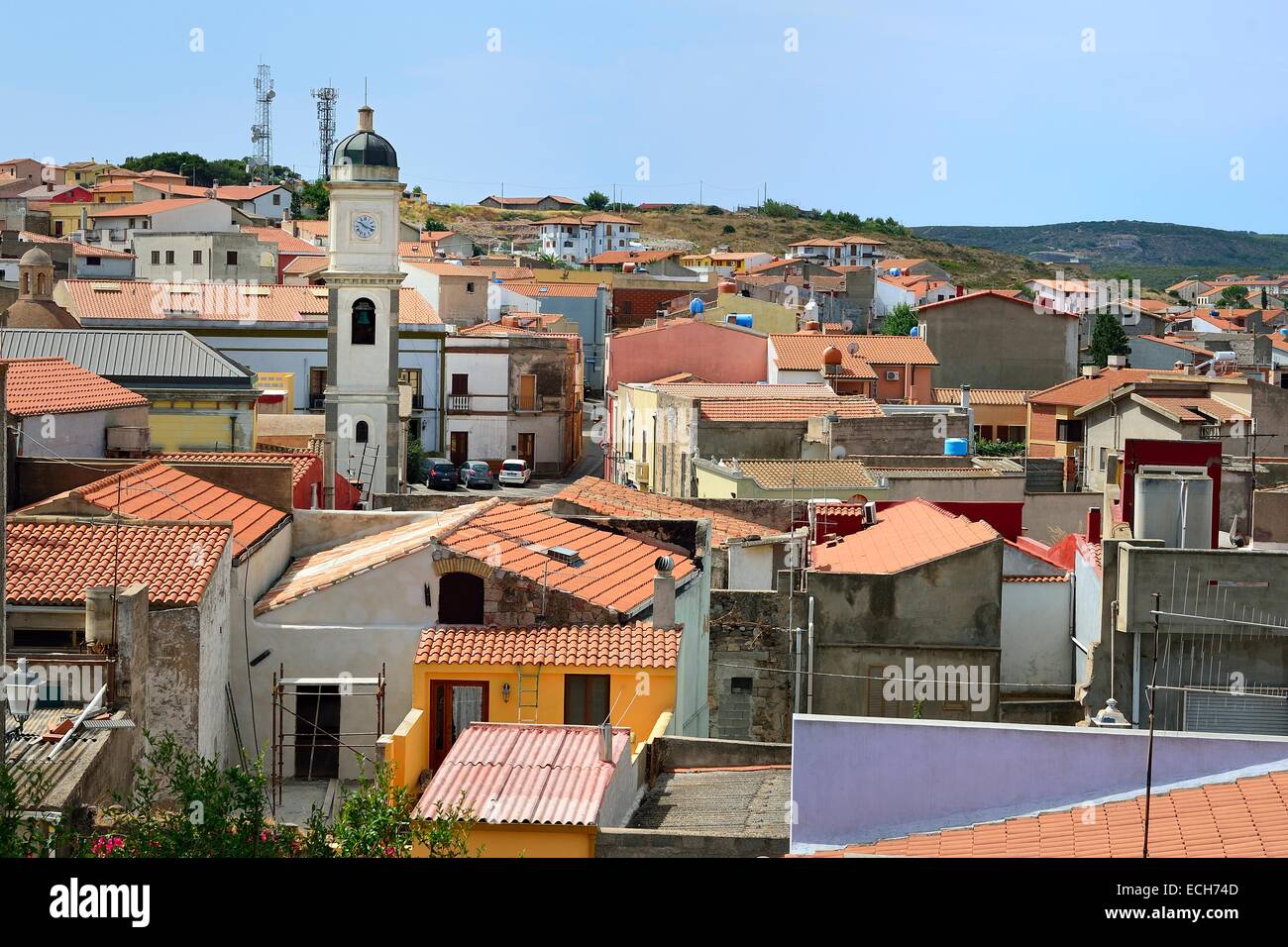 Overview of the town with the Basilica of Sant'Antioco, Isola di Sant ...