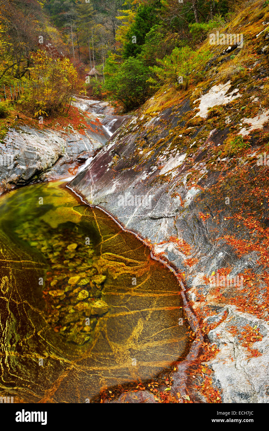 Wild river in autumn landscape, Heihe National Park, Qinling Mountain ...