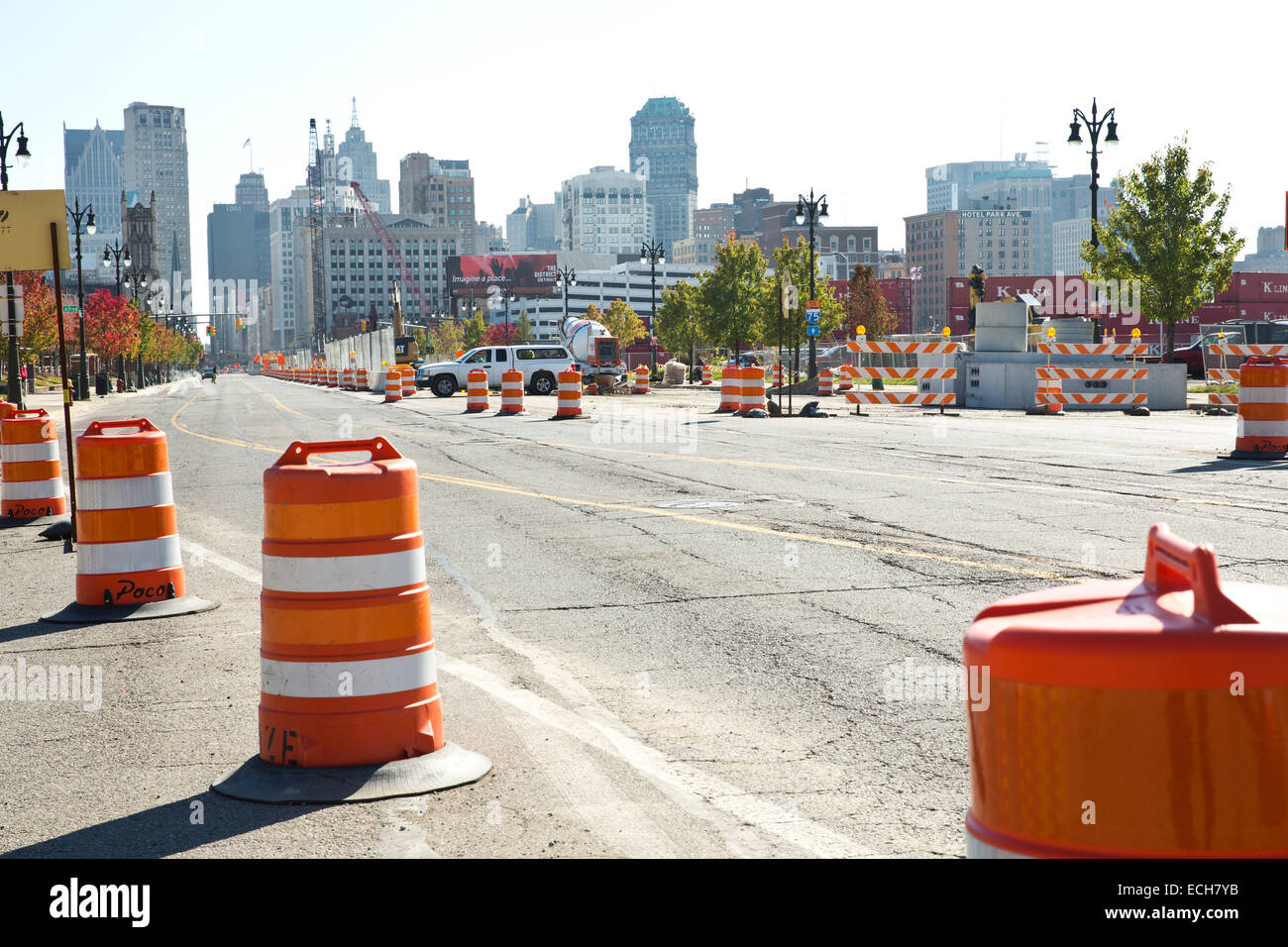 Streetcar project 'M-1 Rail' on Woodward Ave, Detroit, Michigan, USA ...