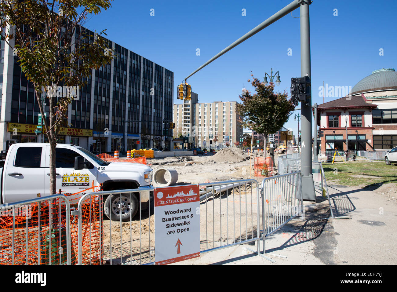 Streetcar project 'M-1 Rail' on Woodward Ave, Detroit, Michigan, USA ...