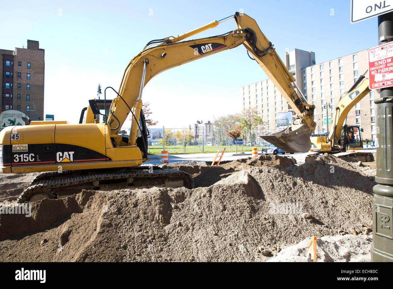 Streetcar project 'M-1 Rail' on Woodward Ave, Detroit, Michigan, USA ...