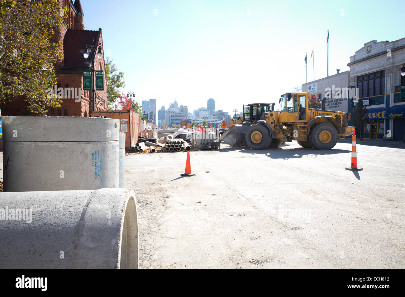 Streetcar project 'M-1 Rail' on Woodward Ave, Detroit, Michigan, USA ...