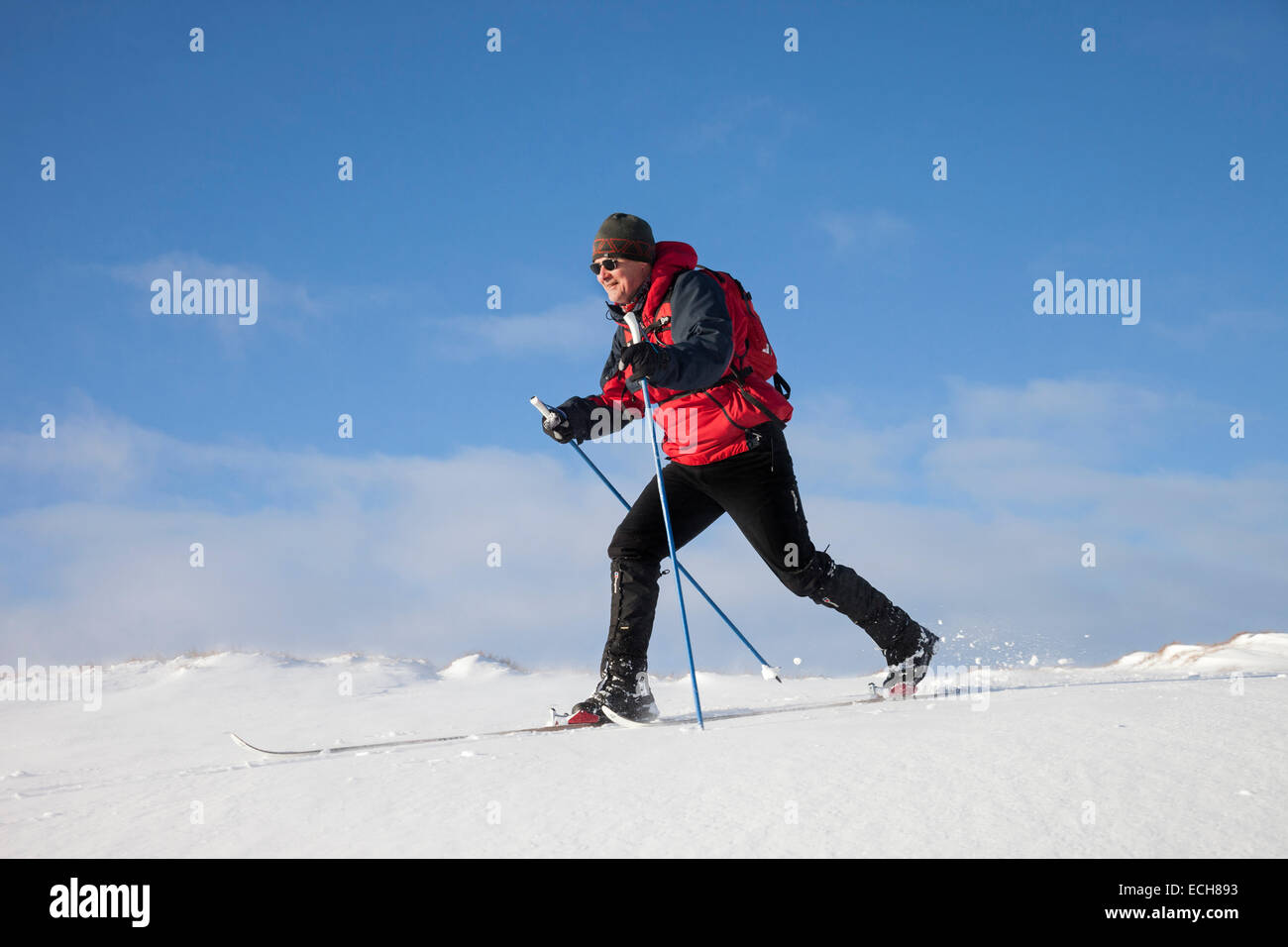 Cross Country Skier Skiing Through Drifting Snow in the North Pennines ...