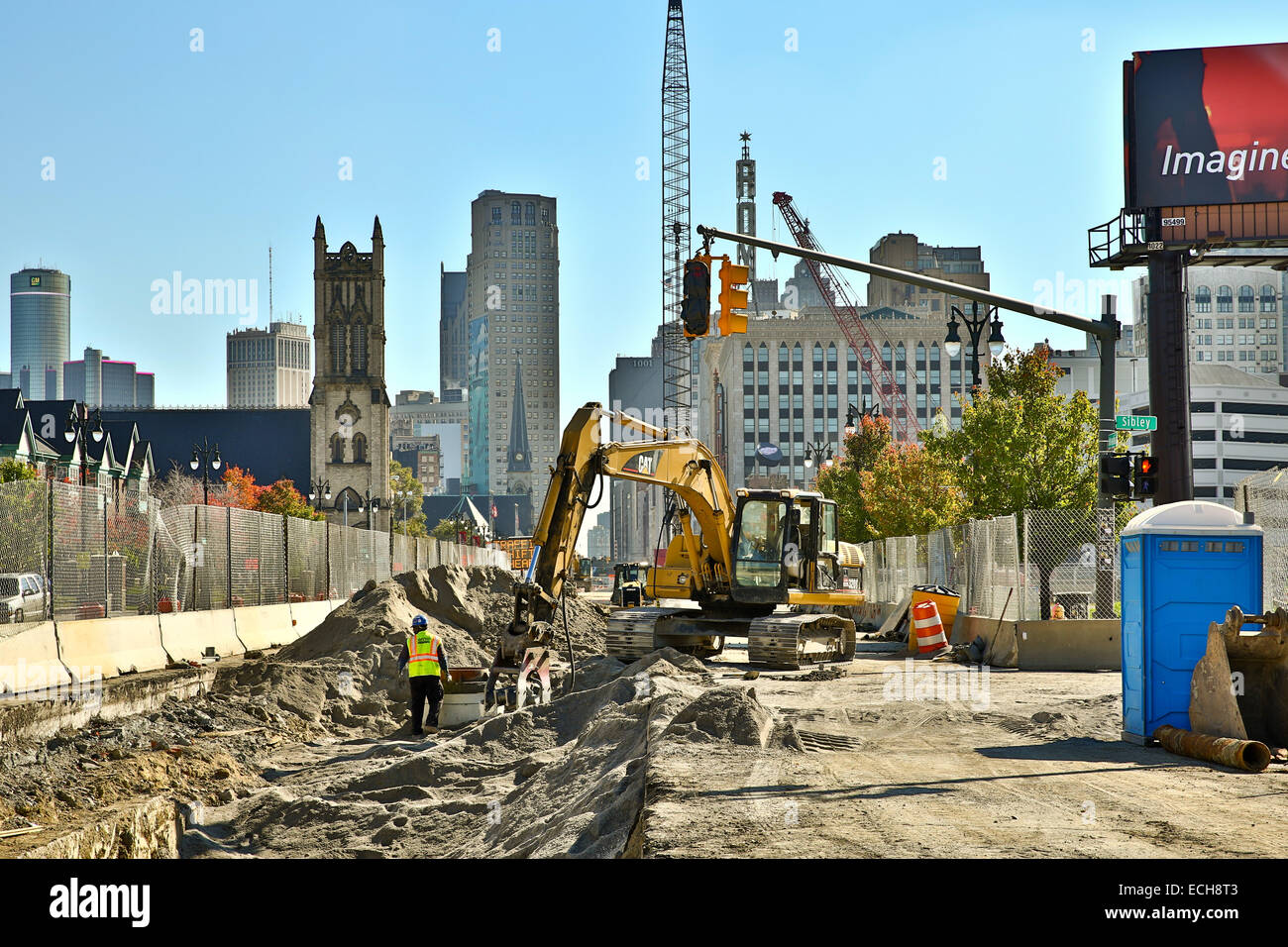Streetcar project 'M-1 Rail' on Woodward Ave, Detroit, Michigan, USA ...