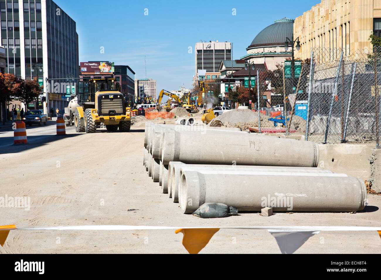Streetcar project 'M-1 Rail' on Woodward Ave, Detroit, Michigan, USA ...