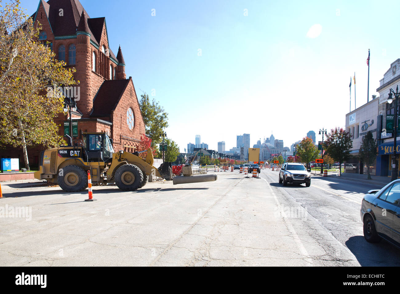 Streetcar project 'M-1 Rail' on Woodward Ave, Detroit, Michigan, USA ...
