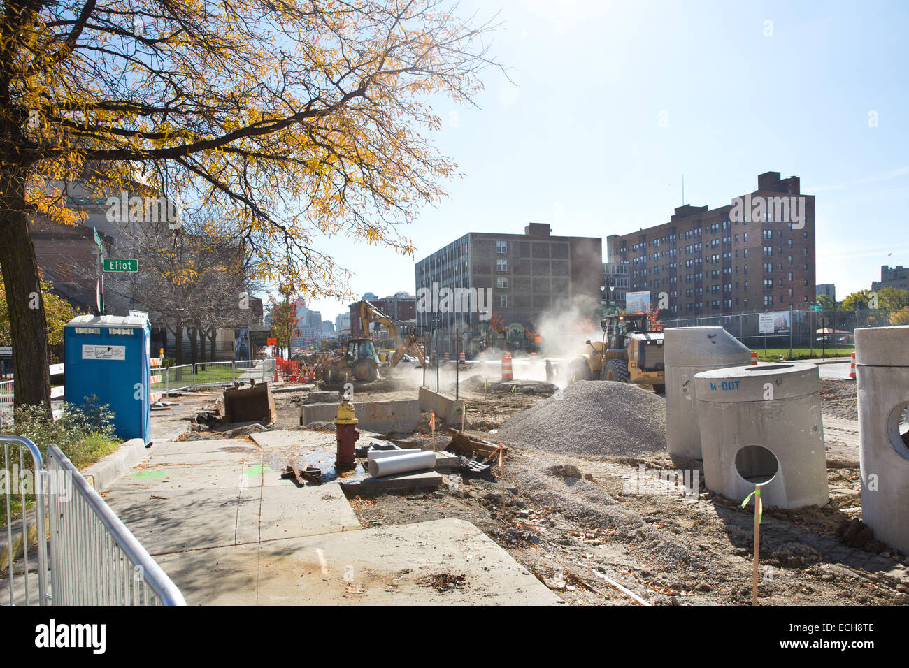 Streetcar project 'M-1 Rail' on Woodward Ave, Detroit, Michigan, USA ...