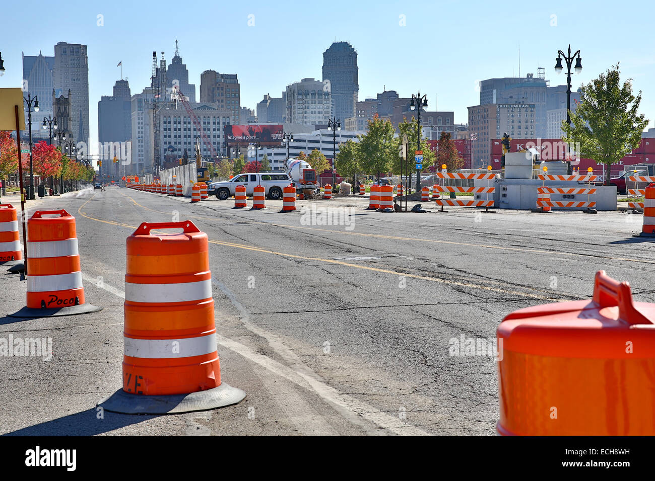 Streetcar project 'M-1 Rail' on Woodward Ave, Detroit, Michigan, USA ...